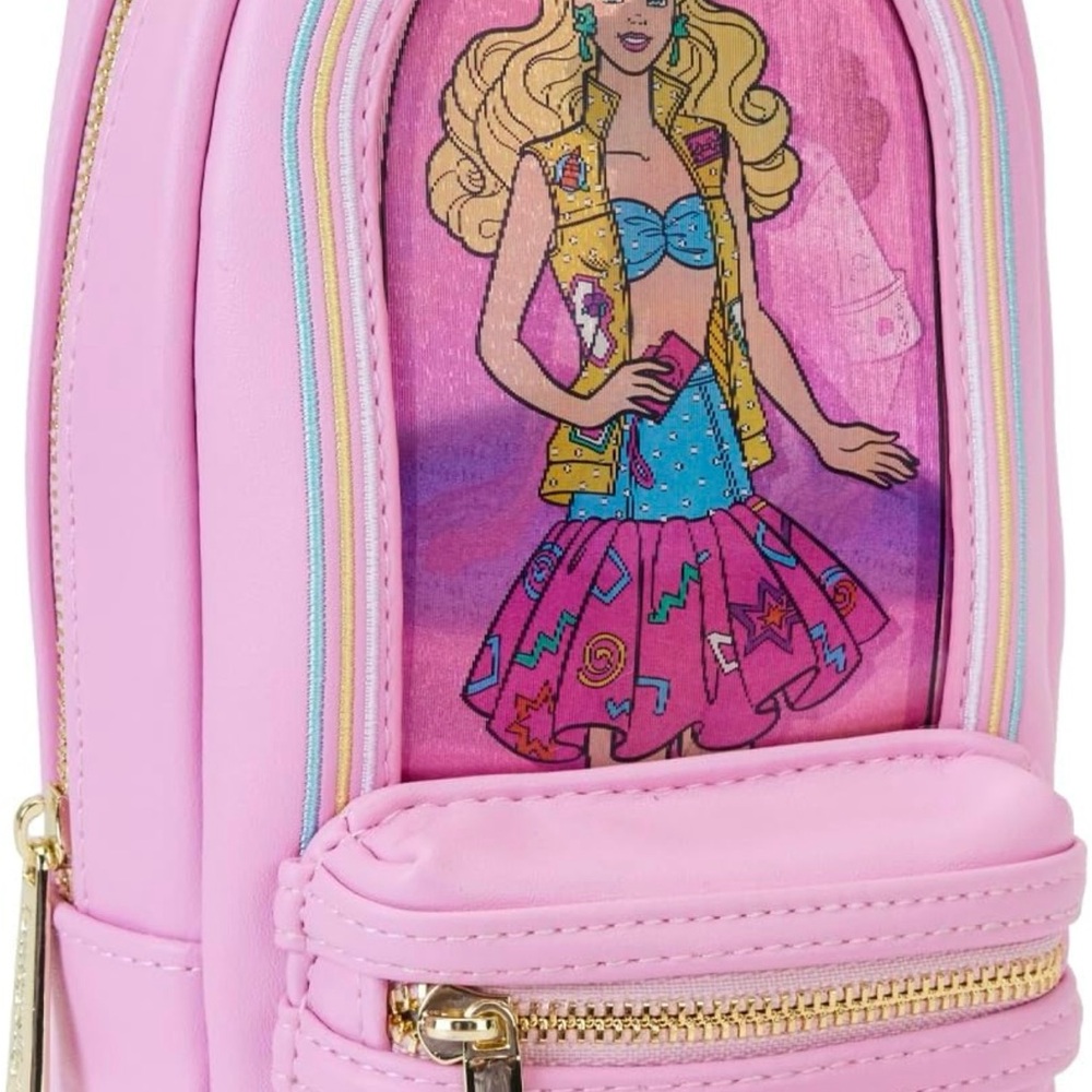 Barbie Pink Backpack With Clear Panel And Gold Zipper - Gem